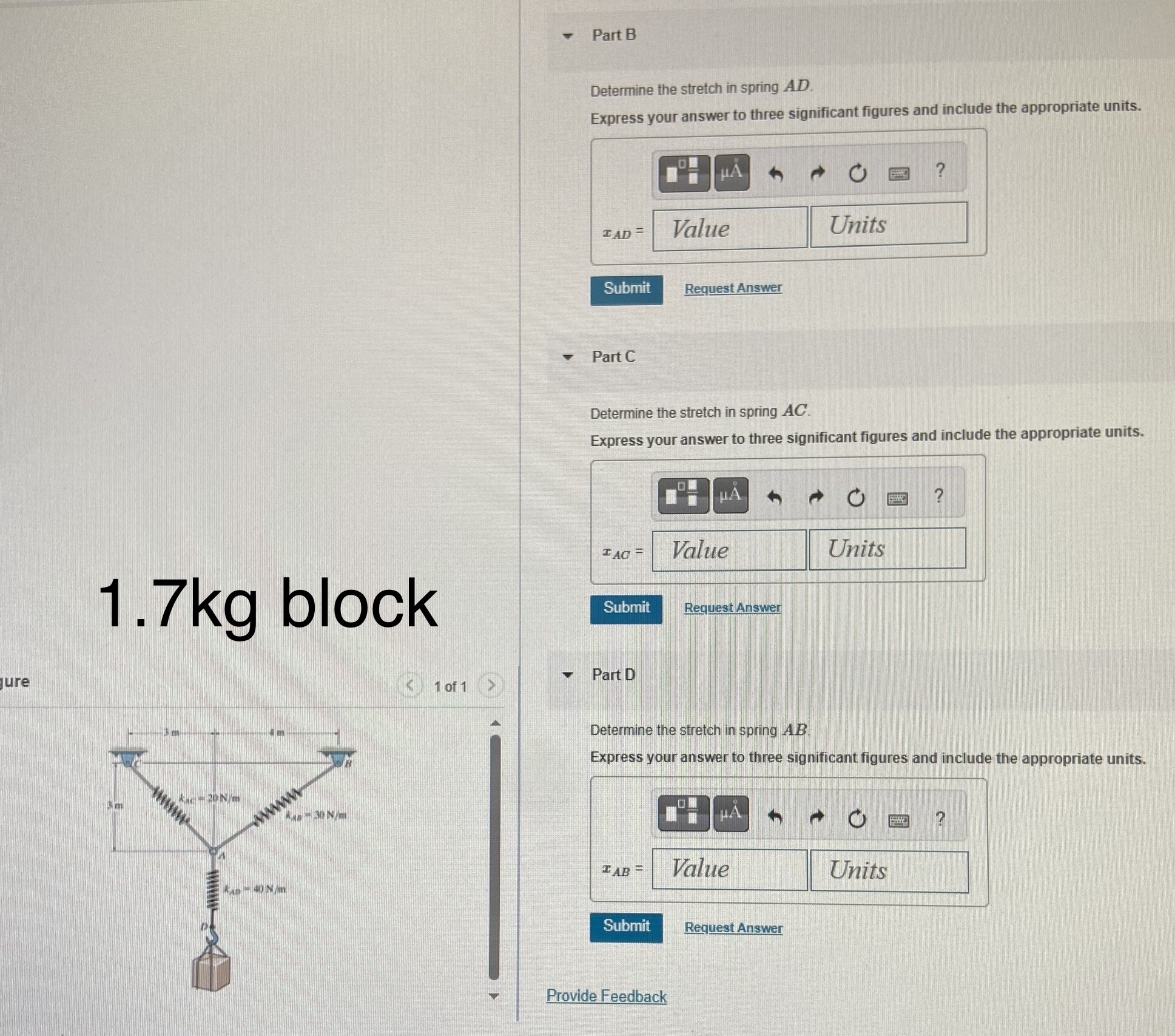 Solved Part BDetermine the stretch in spring AD.Express your | Chegg.com