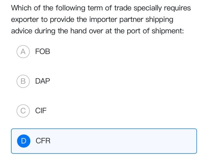 Solved Which term in incoterm 2020 was replaced by DPU | Chegg.com