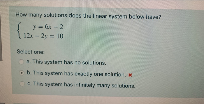 Solved How many solutions does the linear system below have? | Chegg.com