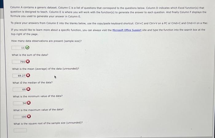 Solved Column A Contains A Generic Dataset Column C Is A 1044