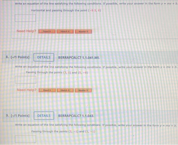 Solved Write an equation of the line satisfying the | Chegg.com