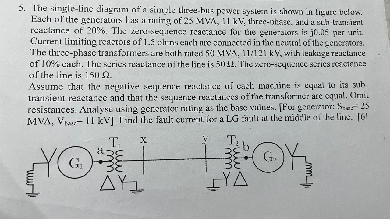 Solved The single-line diagram of a simple three-bus power | Chegg.com