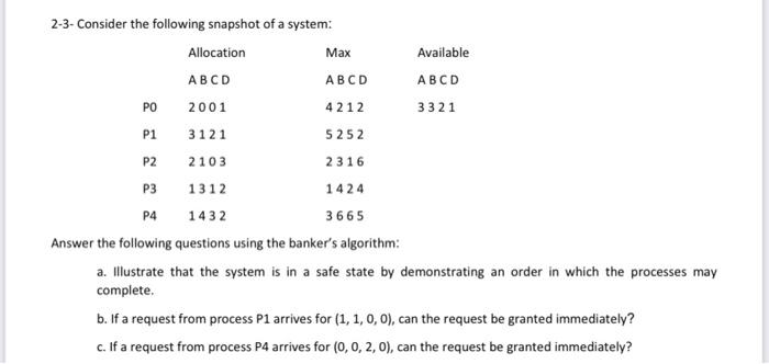 Solved 2-3-Consider the following snapshot of a system: | Chegg.com