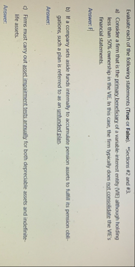 Solved Evaluate each of the following statements (True or | Chegg.com