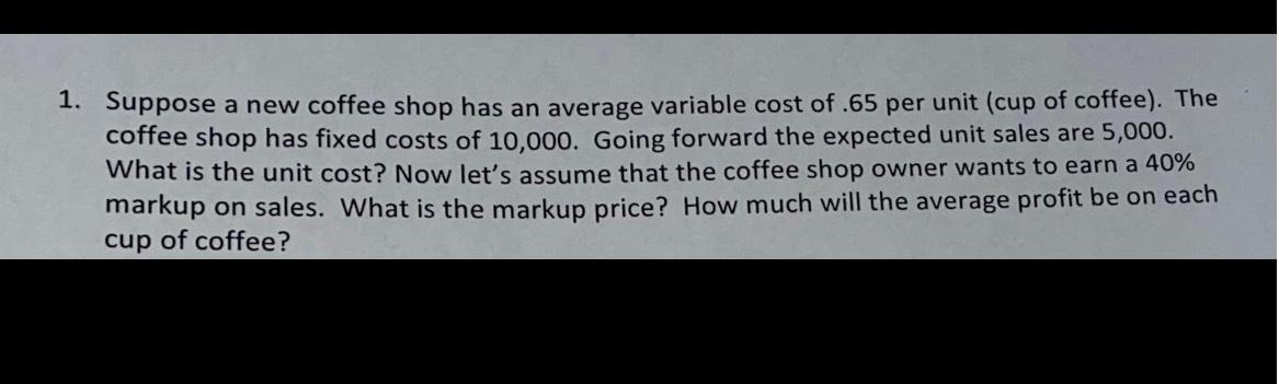 Solved Suppose a new coffee shop has an average variable | Chegg.com