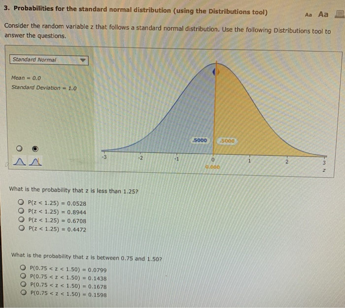 Solved 1. Properties of the normal curve Aa Aa E The | Chegg.com