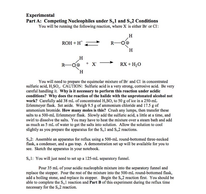 Solved Experimental Part A: Competing Nucleophiles under S, | Chegg.com