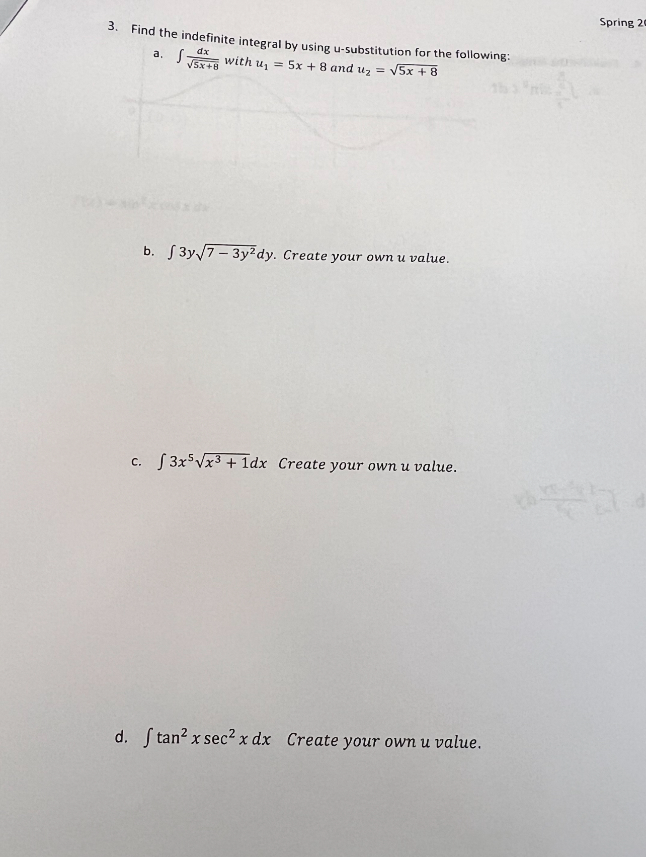 Solved Find the indefinite integral by using u-substitution | Chegg.com