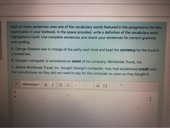 Solved Each of these sentences uses one of the vocabulary | Chegg.com