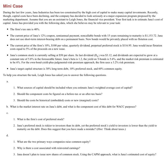 Solved Week 4 Mini Case Complete the Chapter 9 Mini-case on | Chegg.com