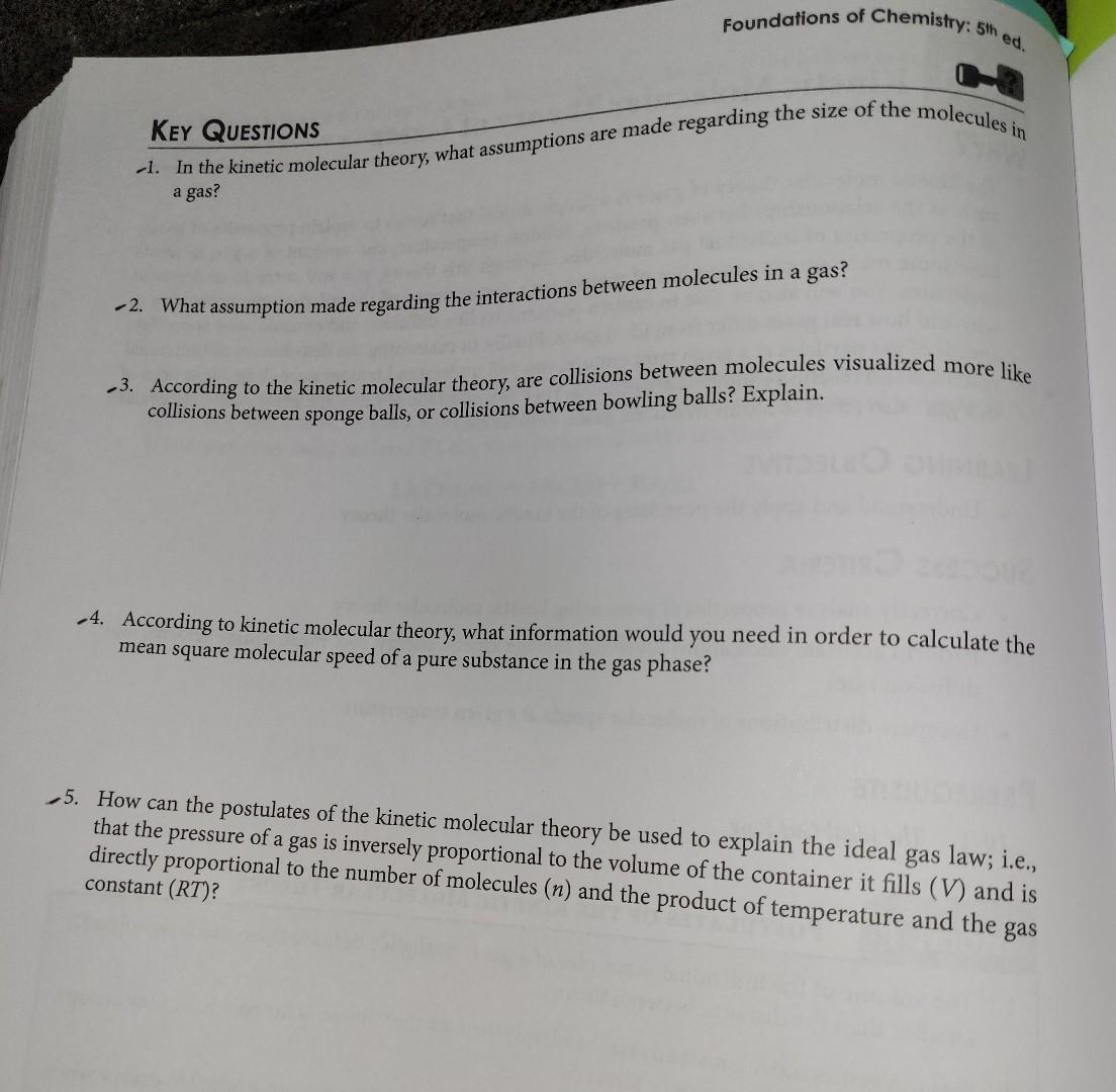 Solved KEY Questions -1. In the kinetic molecular theory, | Chegg.com