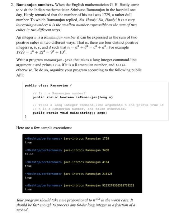 Solved Ramanujan numbers. When the English mathematician G. | Chegg.com