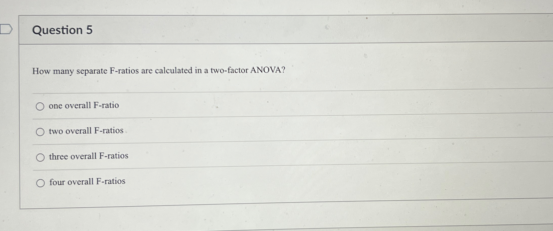 Solved Question 5How many separate F-ratios are calculated | Chegg.com