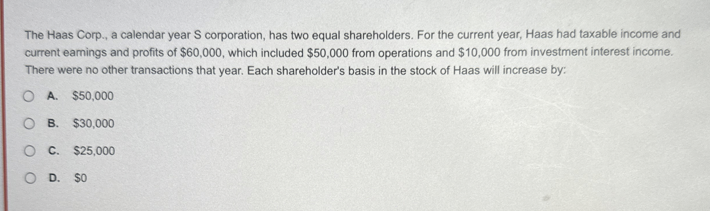 Solved The Haas Corp., a calendar year S corporation, has | Chegg.com
