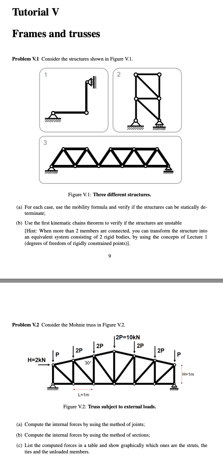 Solved Frames and trussesProblem V. 1 ﻿Consider the | Chegg.com