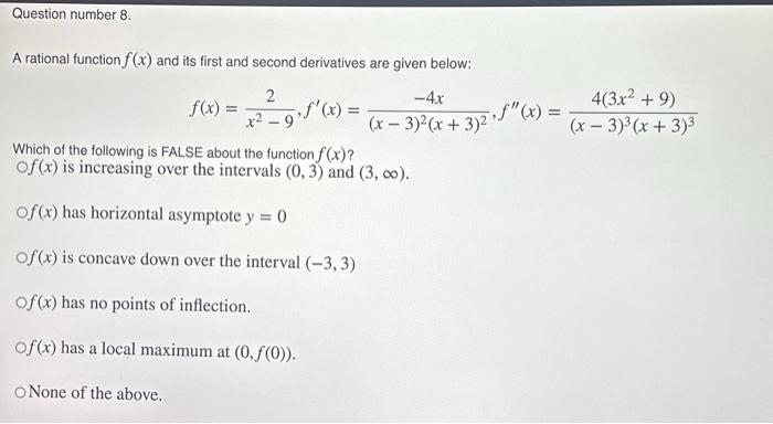 Solved A rational function f(x) and its first and second | Chegg.com