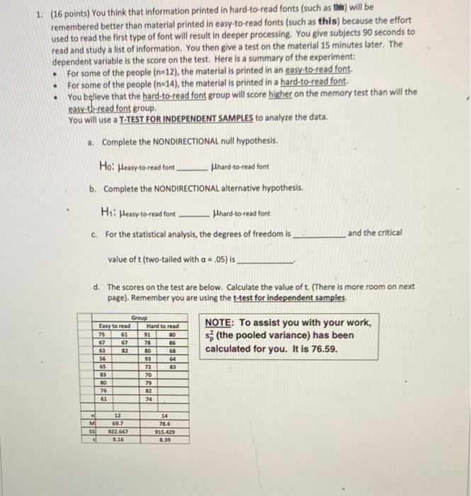 Solved 1. (16 points) You think that information printed in | Chegg.com