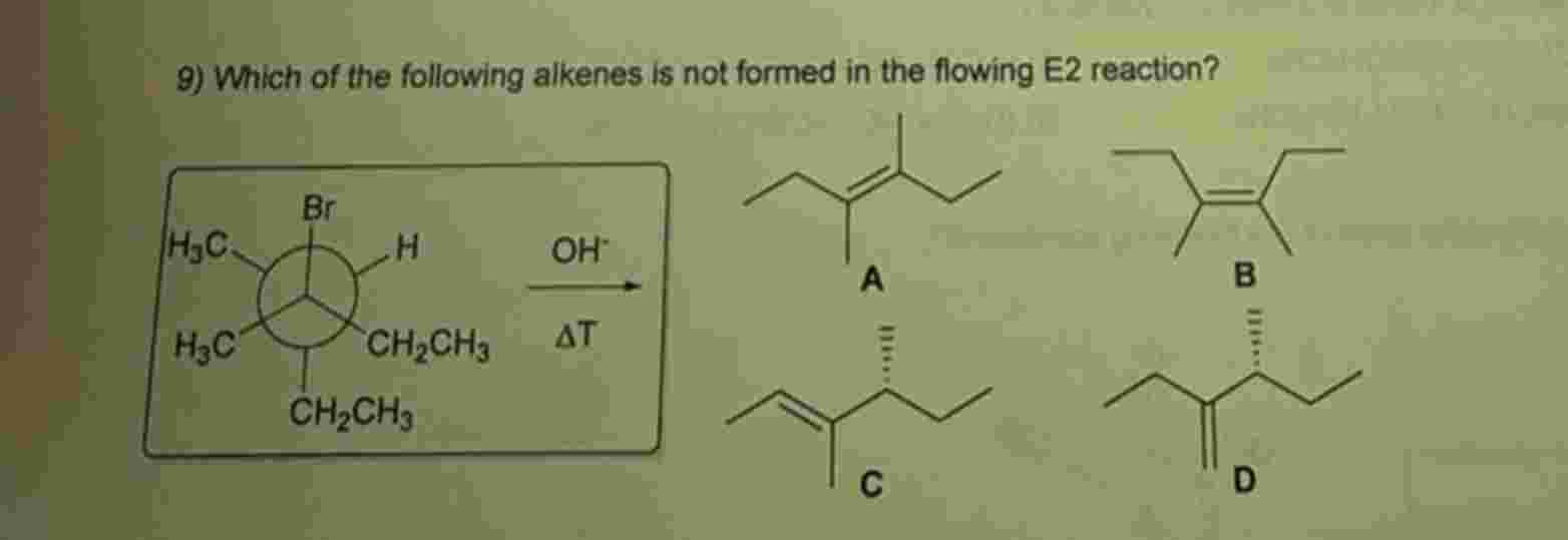 Solved 9) ﻿Which of the following alkenes is not formed in | Chegg.com