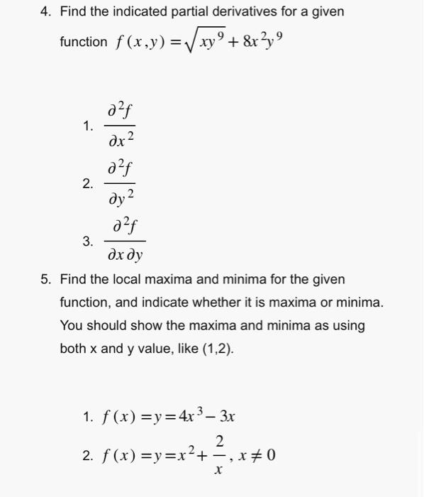 Solved 4. Find the indicated partial derivatives for a given | Chegg.com