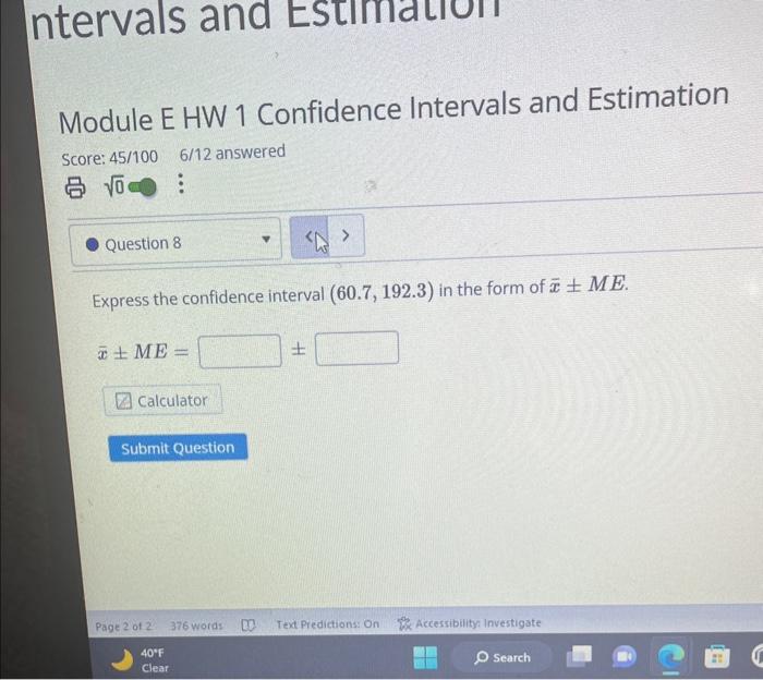 Solved Module E HW 1 Confidence Intervals and Estimation | Chegg.com