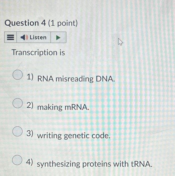 Solved Question 4 (1 point) E Listen Transcription is о 1) | Chegg.com Solved Question 4 (1 point) E Listen Transcription is о 1) | Chegg.com