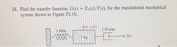 Solved 21. Find the transfer function, G(s)=X1(s)/F(s), for | Chegg.com