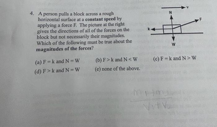 Solved 4. A person pulls a block across a rough horizontal | Chegg.com