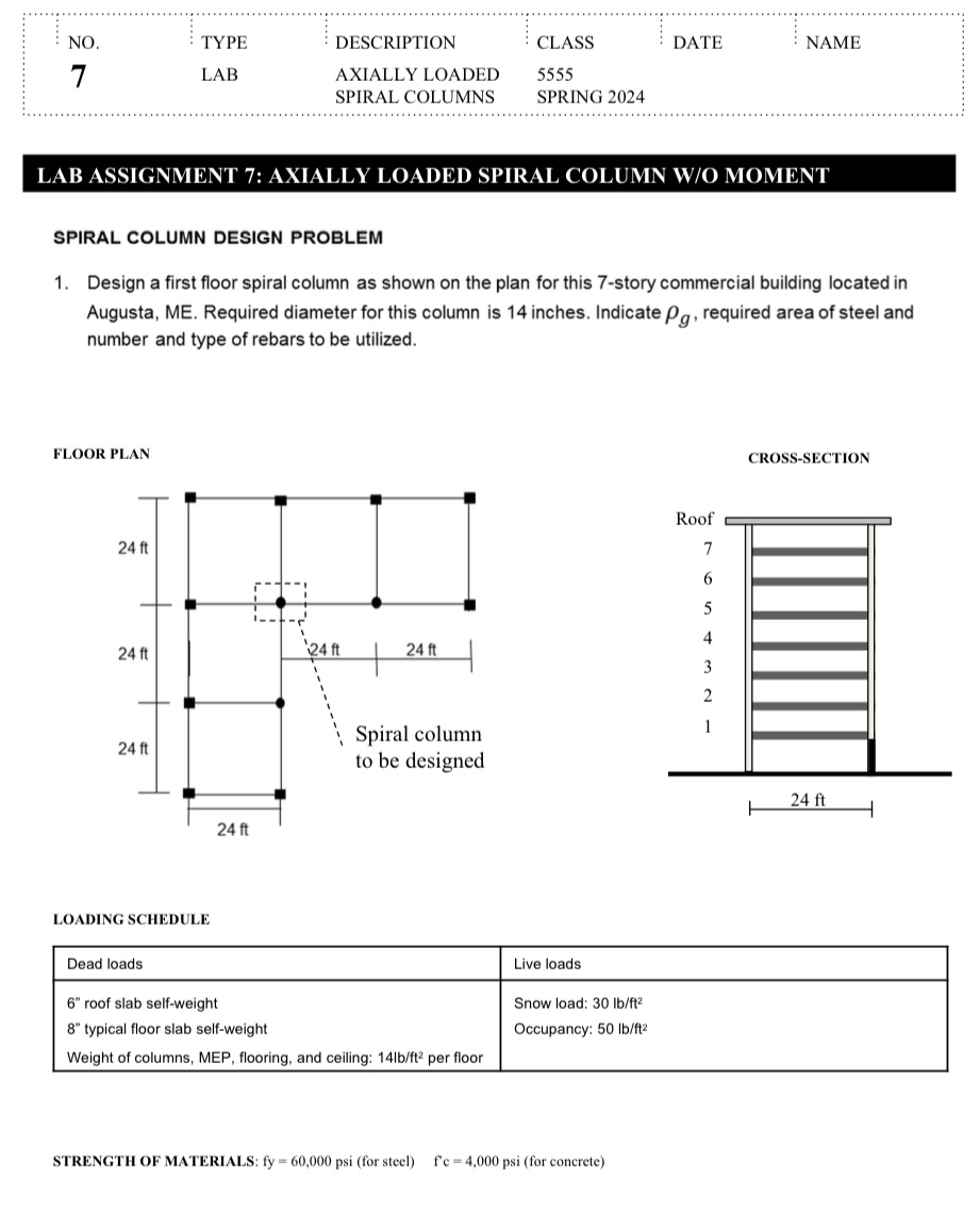 LAB ASSIGNMENT 7: AXIALLY LOADED SPIRAL COLUMN W/O | Chegg.com