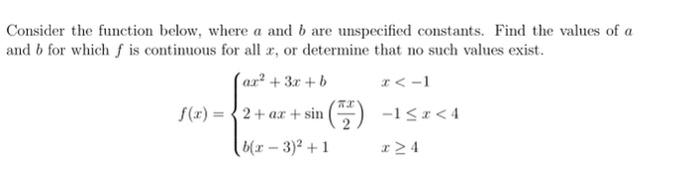 Solved Consider the function below, where a and b are | Chegg.com