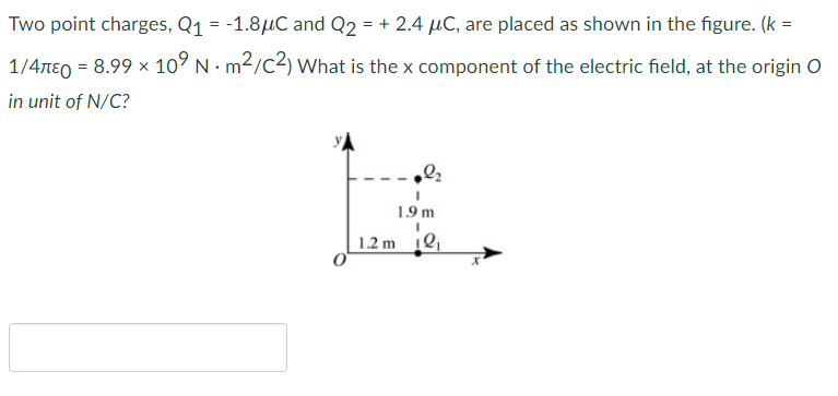 Solved Two point charges, Q1=-1.8μC ﻿and Q2=+2.4μC, ﻿are | Chegg.com
