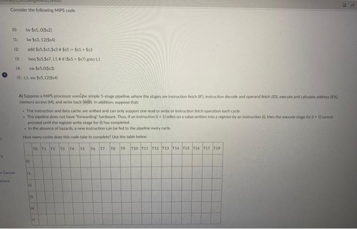 Solved Consider the following MIPS code. 10. (w5s1, o (5$2) | Chegg.com