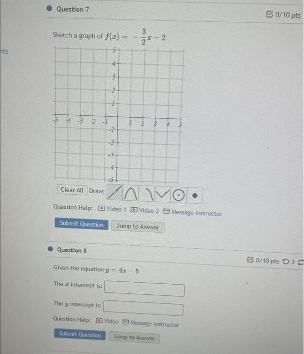 Solved Sketch a graph of f(x)=−23x−2 Draw: Question Help: | Chegg.com