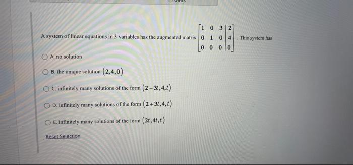 Solved A system of linear equations in 3 variables has the | Chegg.com