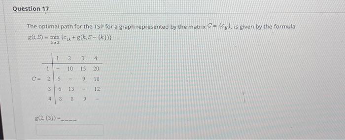 Solved The optimal path for the TSP for a graph represented | Chegg.com