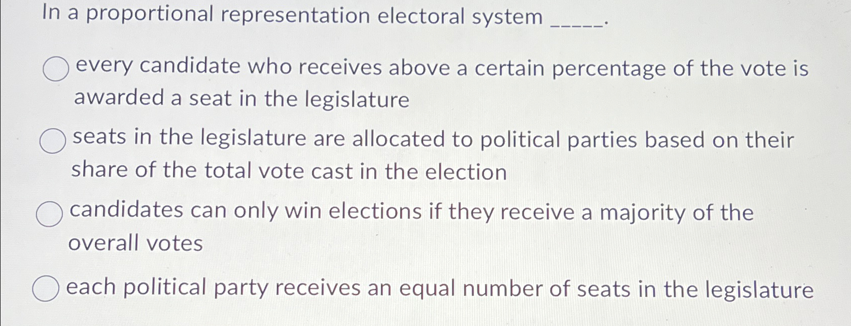 In a proportional representation electoral | Chegg.com