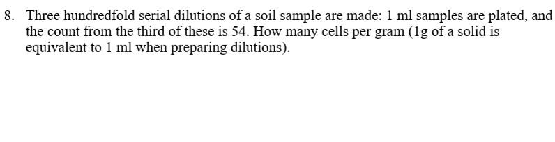 Solved 8. Three hundredfold serial dilutions of a soil | Chegg.com