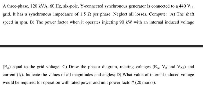 Solved please solve the synchronous generator with circuit | Chegg.com