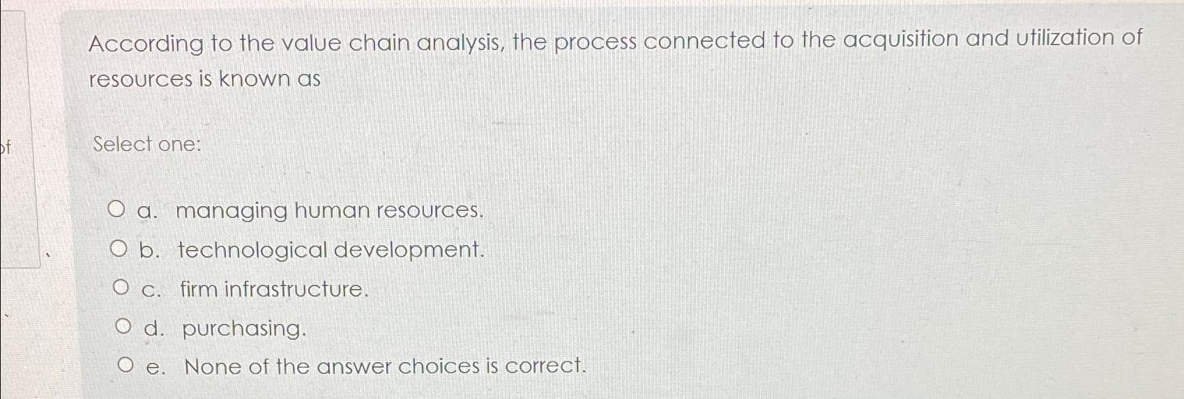 Solved According to the value chain analysis, the process | Chegg.com