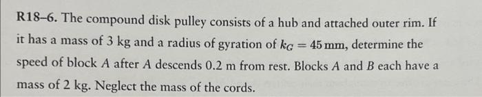 Solved R18-6. The compound disk pulley consists of a hub and | Chegg.com