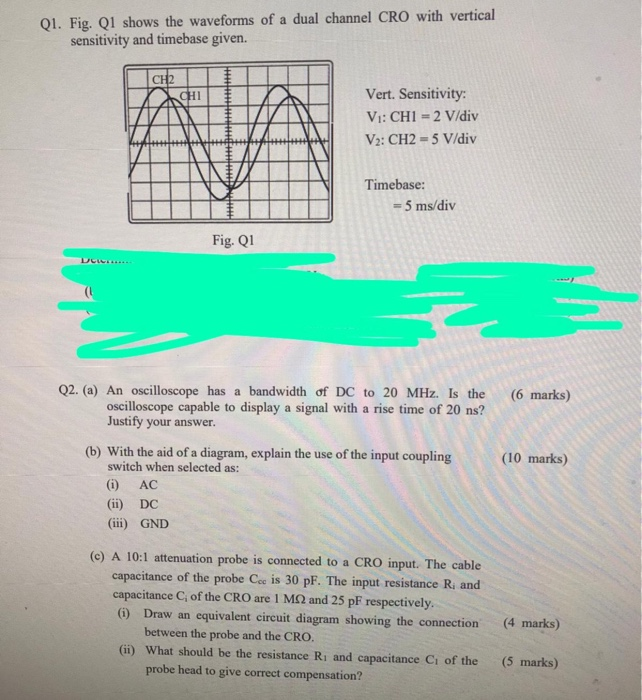 Q1. Fig. Q1 shows the waveforms of a dual channel CRO | Chegg.com