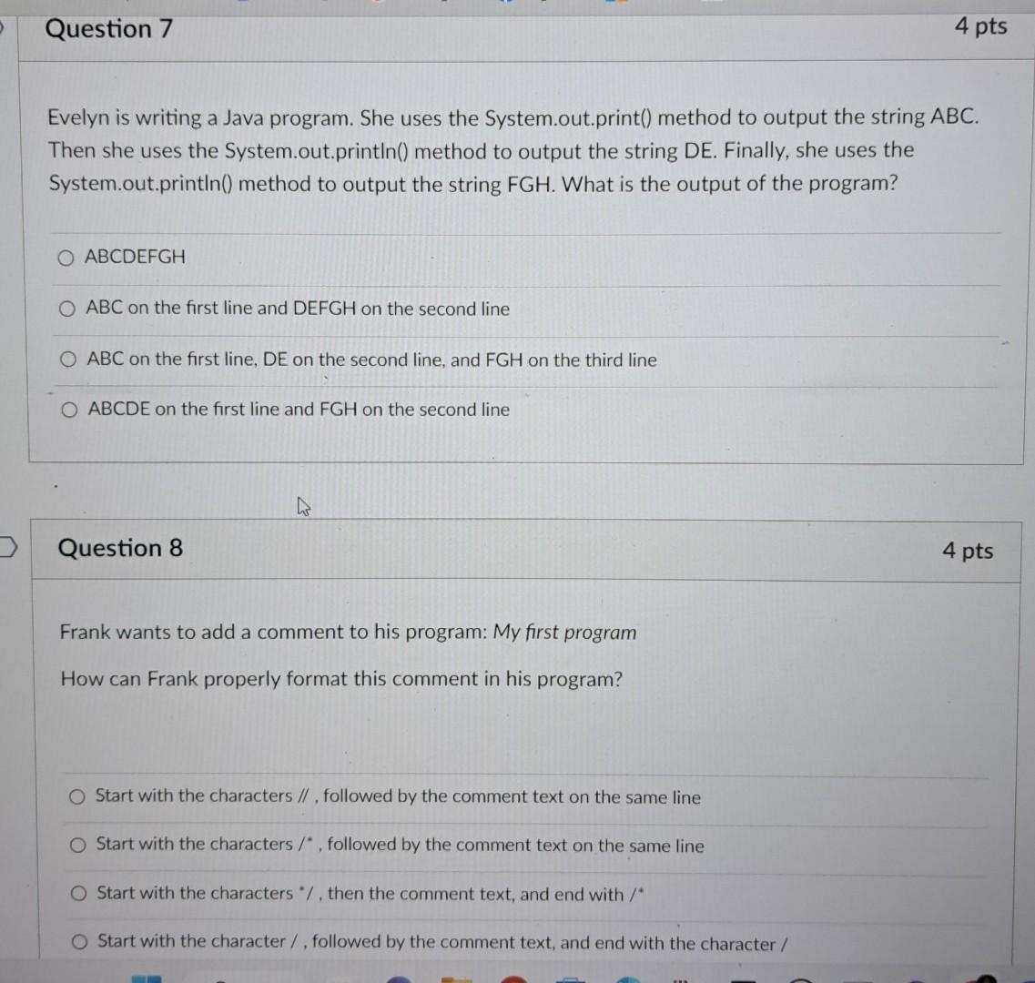 Solved Evelyn is writing a Java program. She uses the | Chegg.com