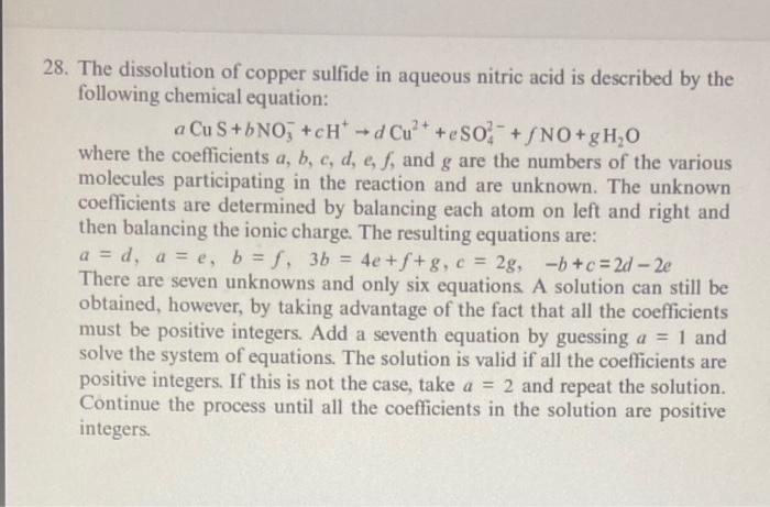 28. The dissolution of copper sulfide in aqueous | Chegg.com