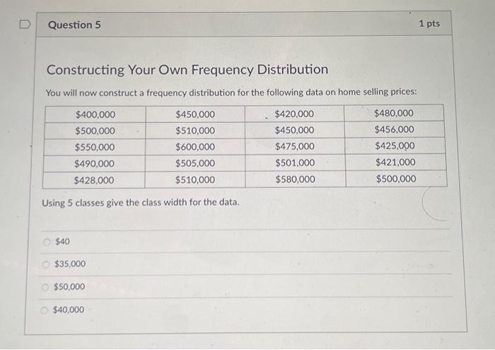 Constructing Your Own Frequency Distribution You will | Chegg.com