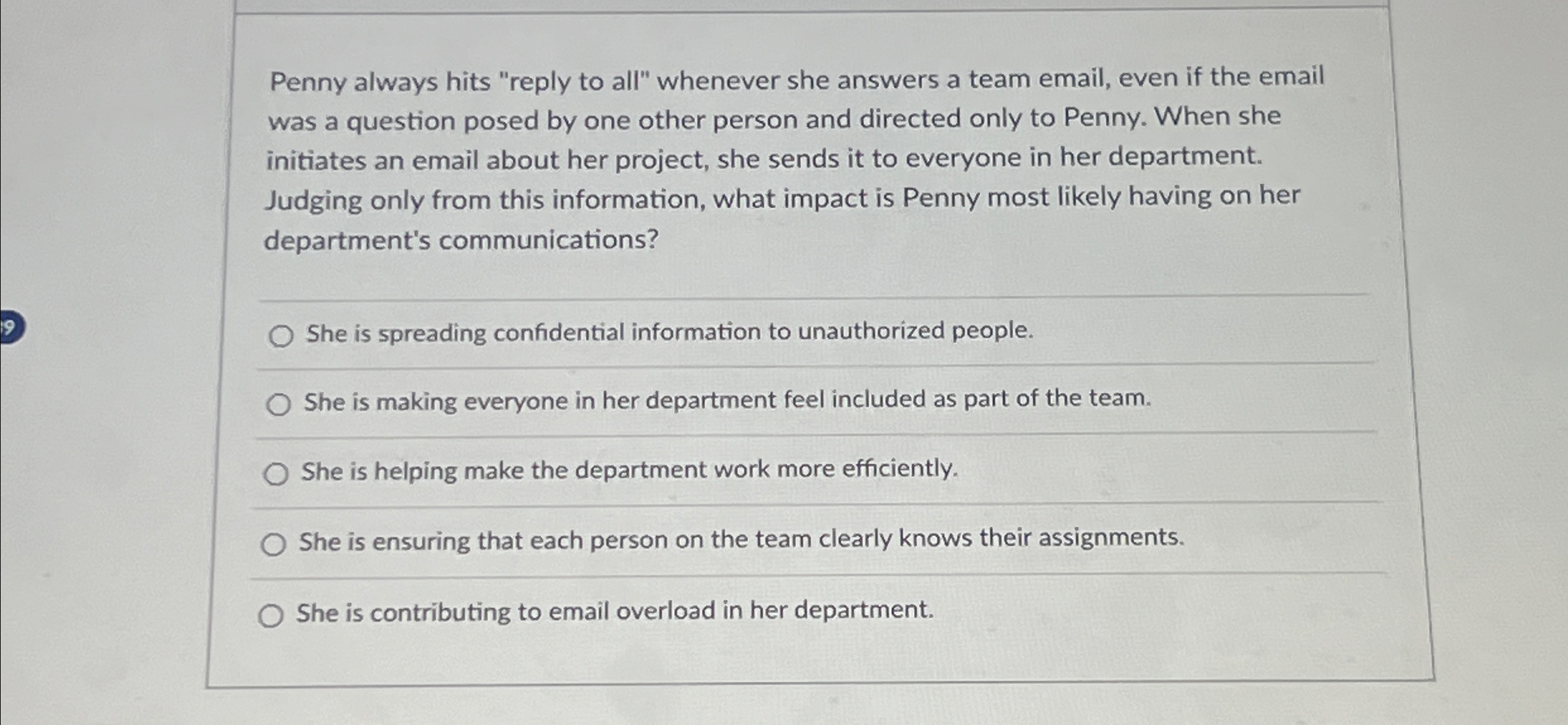 Solved Penny always hits "reply to all" whenever she answers | Chegg.com