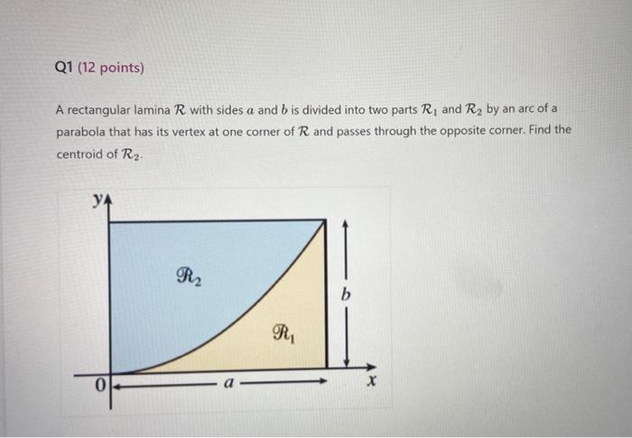 Solved A rectangular lamina R with sides a and b is divided | Chegg.com