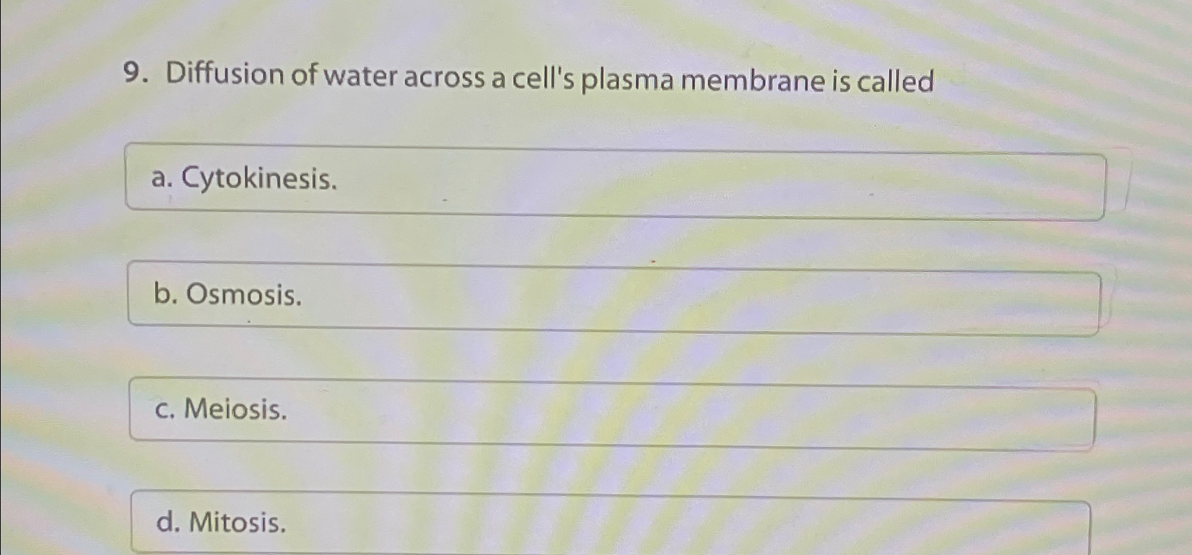 Solved Diffusion of water across a cell's plasma membrane is | Chegg.com