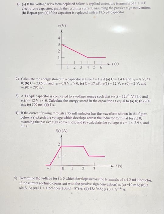 Solved 1) (a) If the voltage waveform depicted below is | Chegg.com