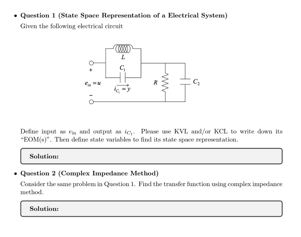 Solved Question 1 (State Space Representation of a | Chegg.com
