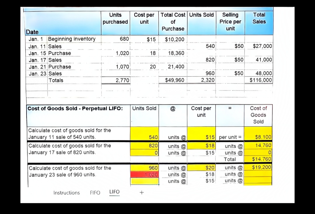 Solved Cost of Goods Sold - ﻿Perpetual LIFO: Calculate cost | Chegg.com