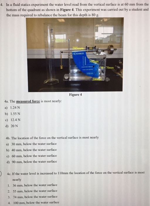 Solved 4. In a fluid statics experiment the water level read | Chegg.com